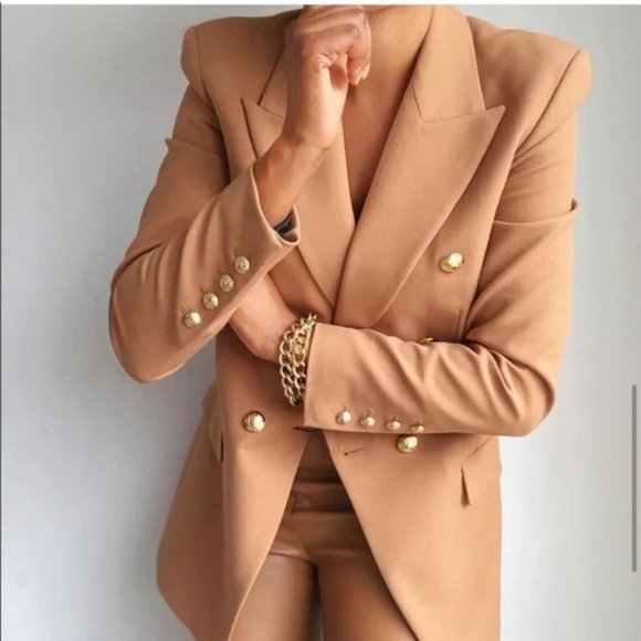 Zara | Jackets & Coats | Zara Tailored Double Breasted Blazer Gold Buttons Balmain Like | Poshmark